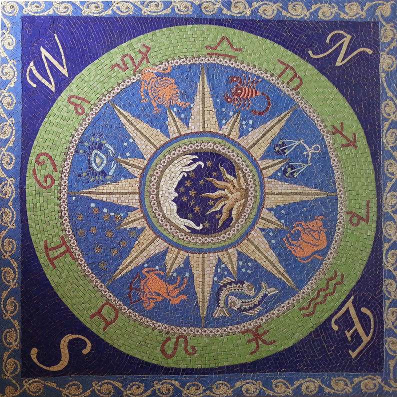 Horoscope Sign Mosaic Zodiac Mosaic Outdoor Garden Mosaic Path With Sun ...