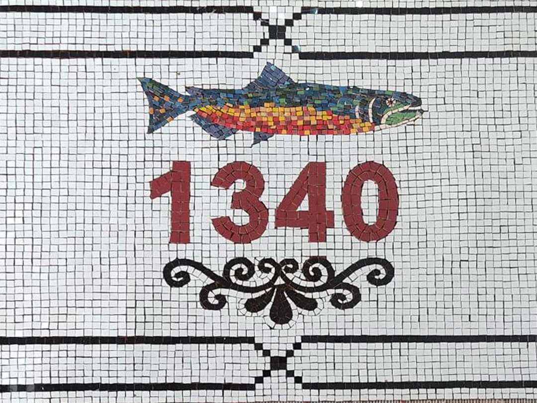 Hand Cut Mosaic Number Floor With Custom Mosaic Fish Trout for Porch on ...