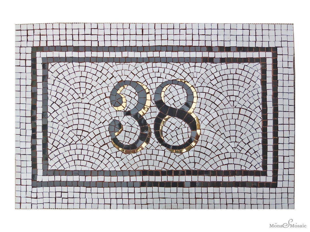 Custom House Number Mosaic | Hand-cut Tile Address Sign With Gold ...