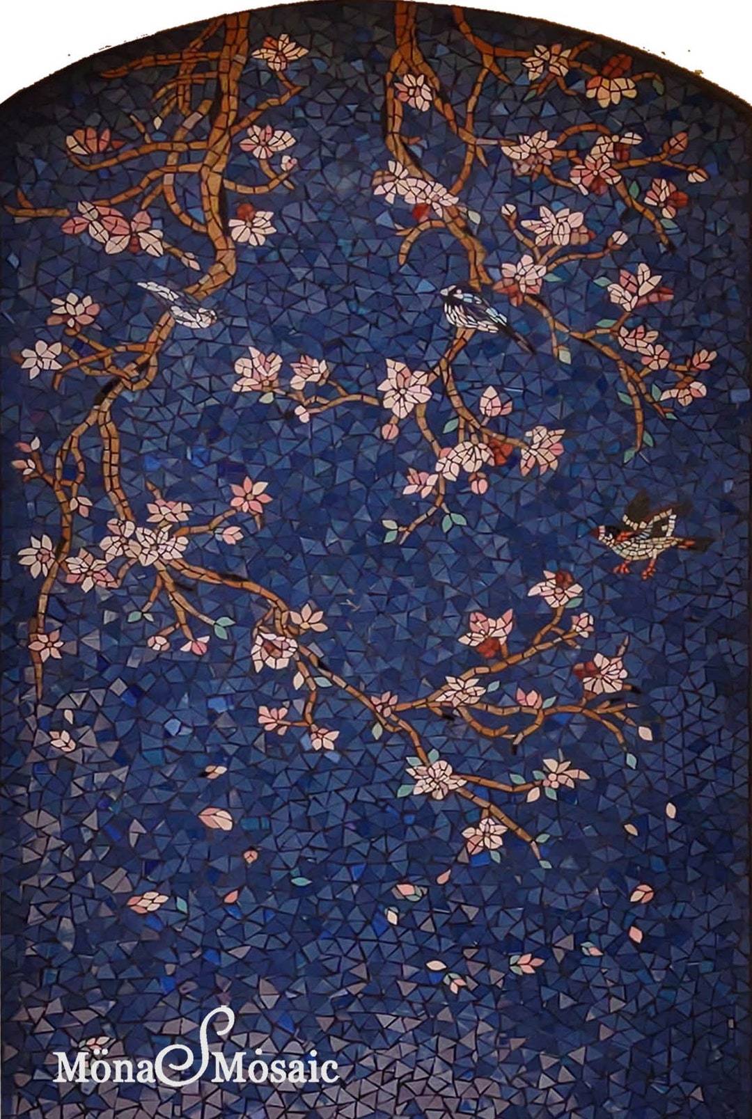 Mosaic Tile Spring Birds on Tree Branch Mosaic Tile Arch Niche Tile ...