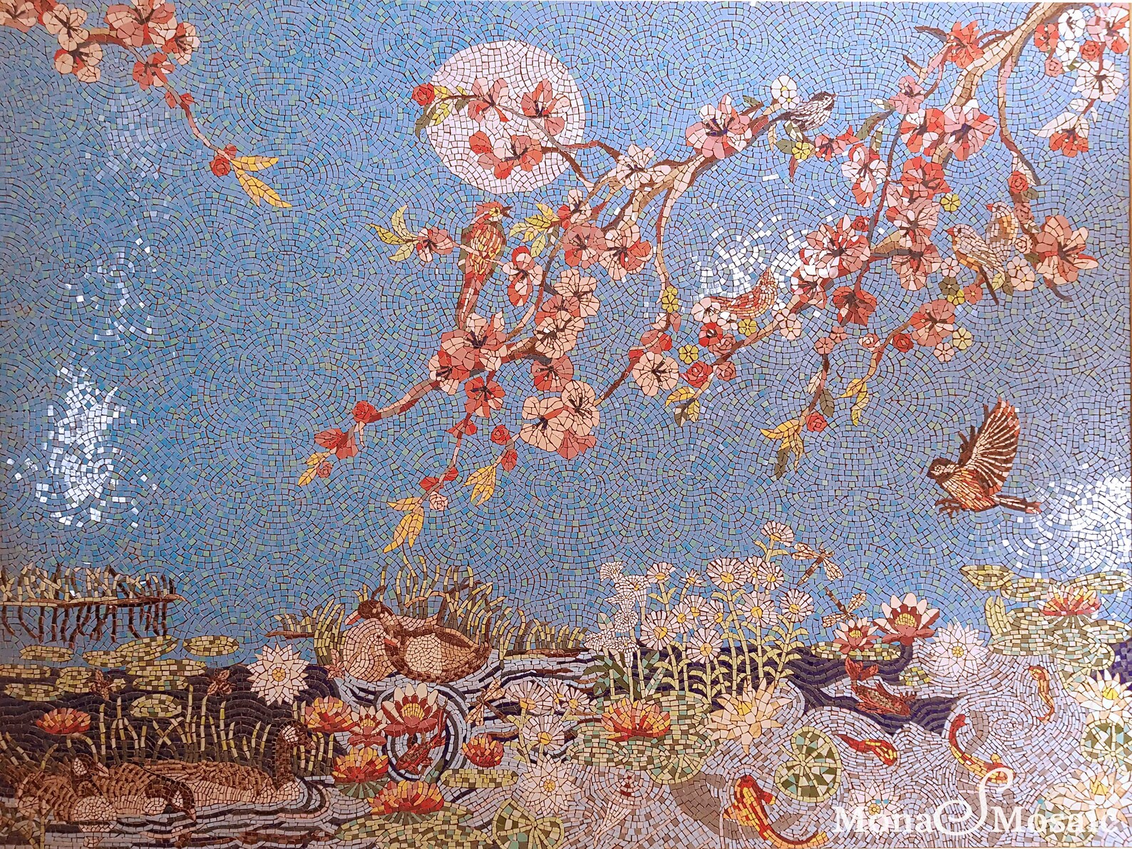Duck Pond Nature Mosaic, Moonlight Pond Mosaic Art, Mural Mosaic Art ...