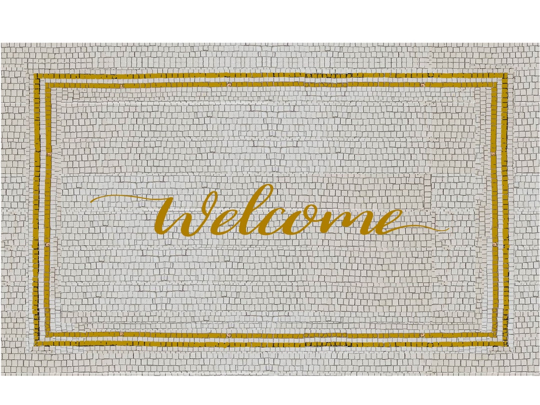 Welcome Gold Tile Mosaic Entrance Floor Art, Floor Mosaic, Custom ...