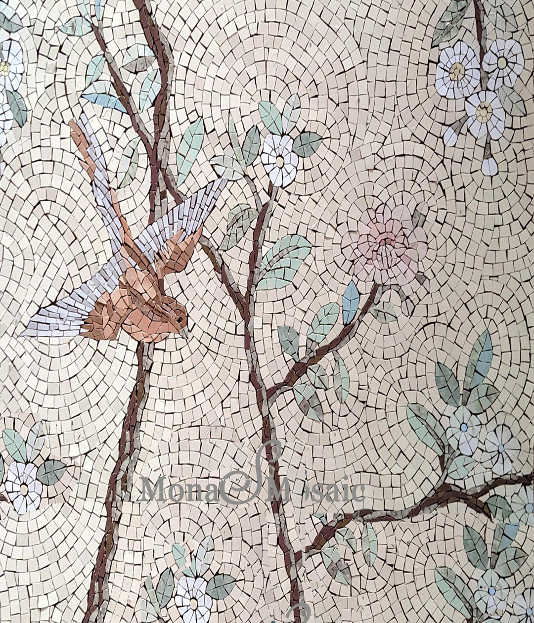Mosaic Kitchen Backsplash With Bird Mosaic Pink and Blue Mosaic Flowers ...