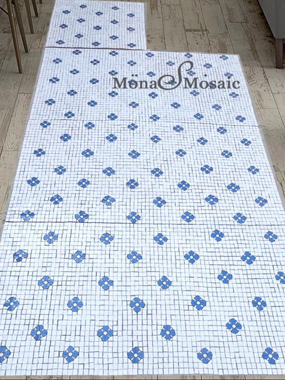 Flower Mosaic Tile Florets in Blue and Yellow Tile Flowers Set in White ...