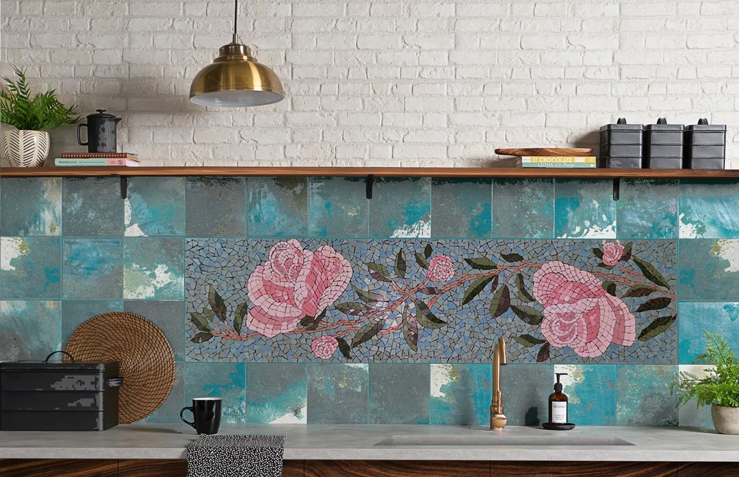 Roses Mosaic Tile Mural in Custom Size for Wall Install, Custom Mosaic ...