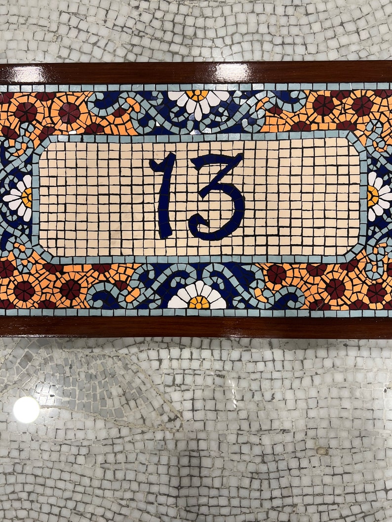 Mosaic Home Home Address Sign Azulejos Style Mosaic Art Theme. Palm ...