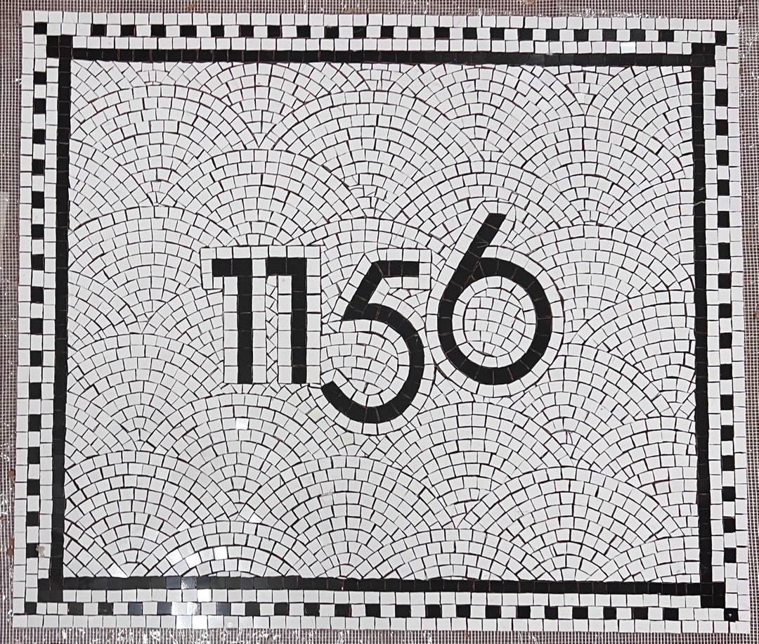 Black and White Mosaic Hand Cut Tile Number Floor Install for an ...