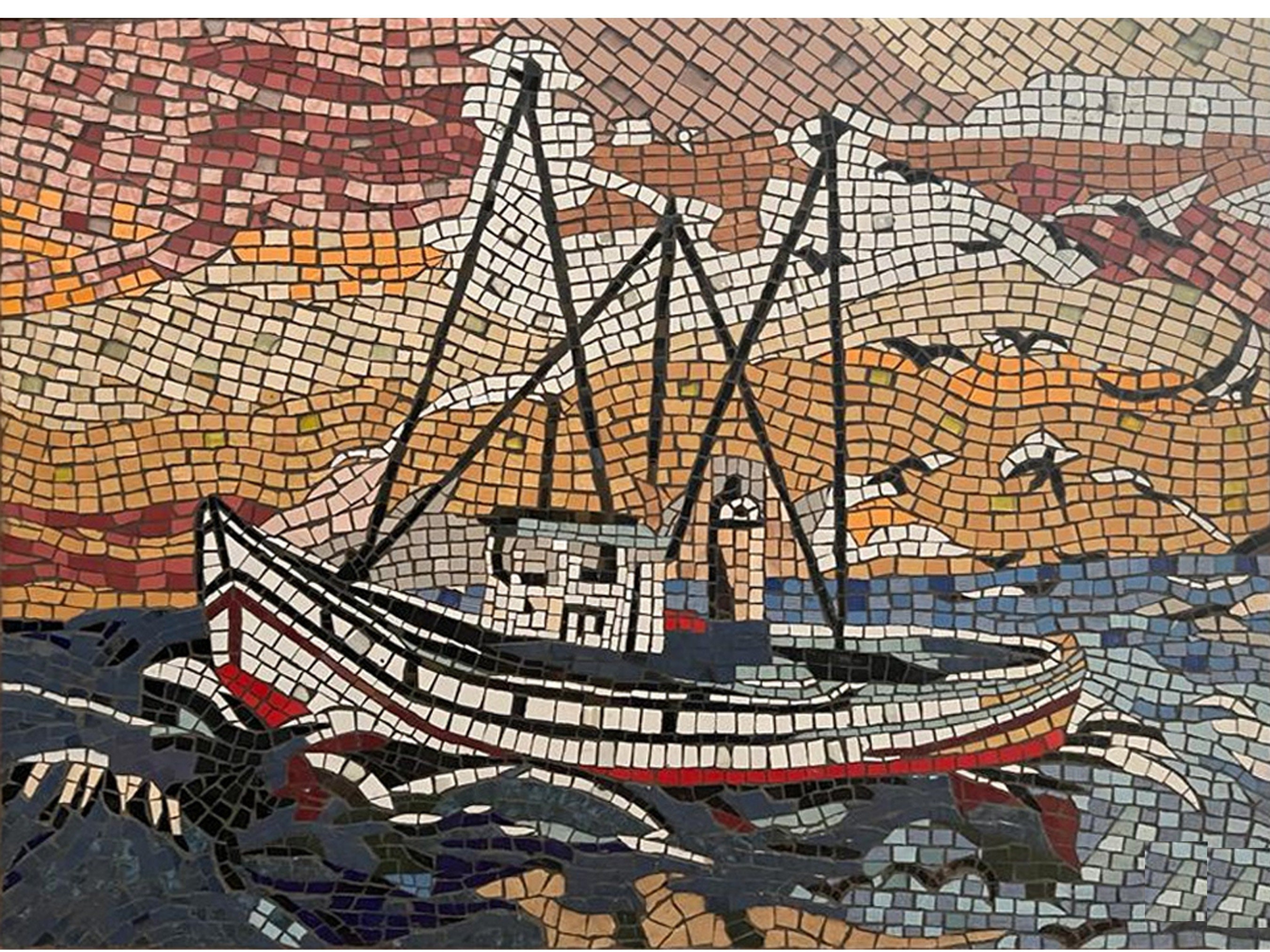 Sunset Sea Mosaic, Boat Mosaic, Sea Mosaic Backsplash, Sunset Sea ...