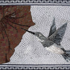 Humming Bird Mosaic, Black and White Tile Bird Mosaic, Copper Tile ...