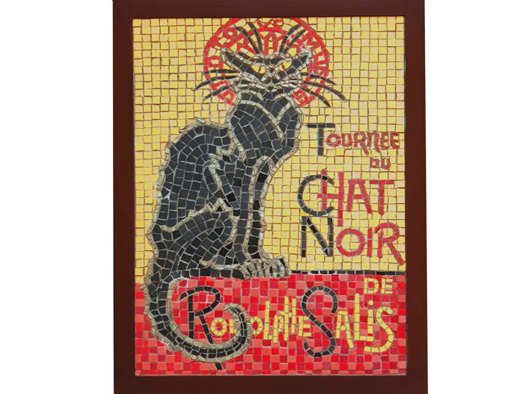 Original Wood Framed Le Chat Noir in Handmade Mosaic Art Ceramic Tile ...