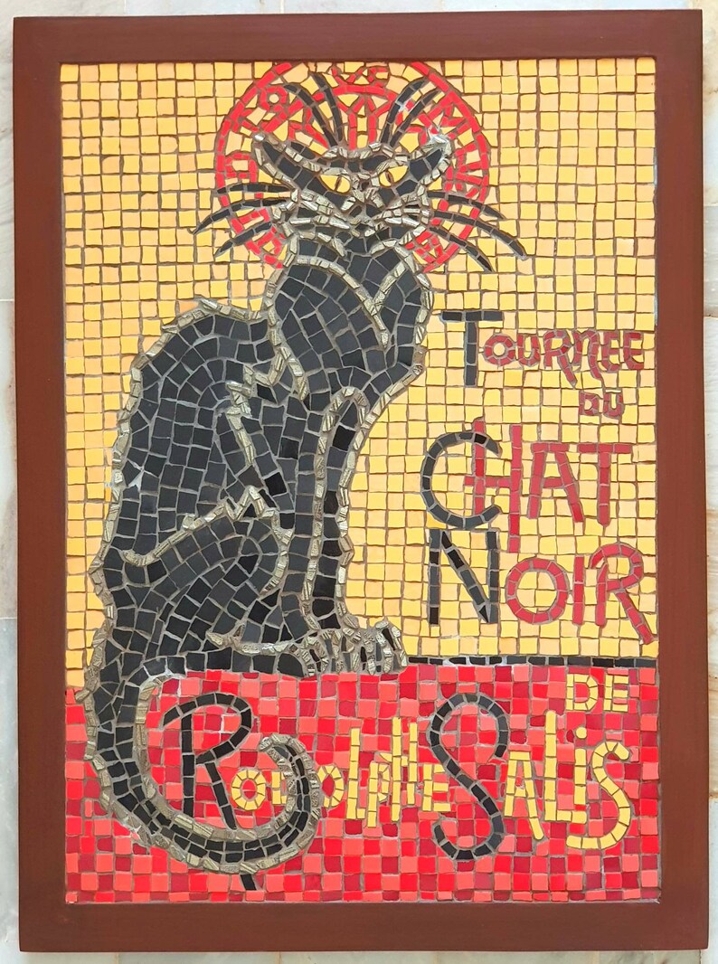 Original Wood Framed Le Chat Noir in Handmade Mosaic Art - Etsy