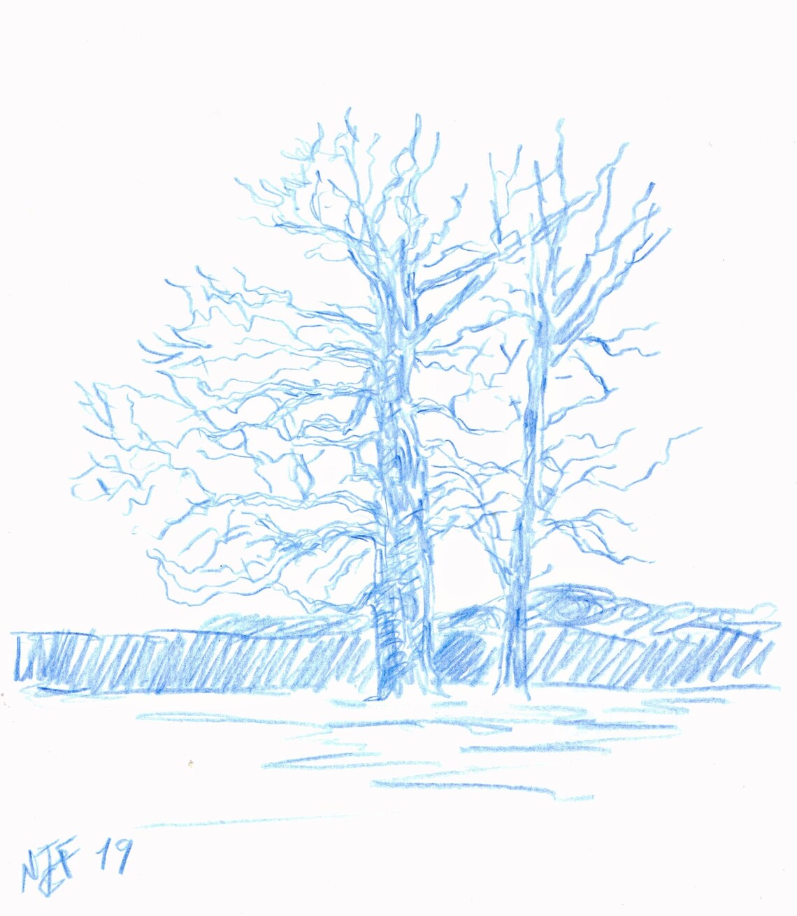 Pencil Drawing, Tree Painting, Blue Art, Tree Drawing, Trees Wall Decor ...