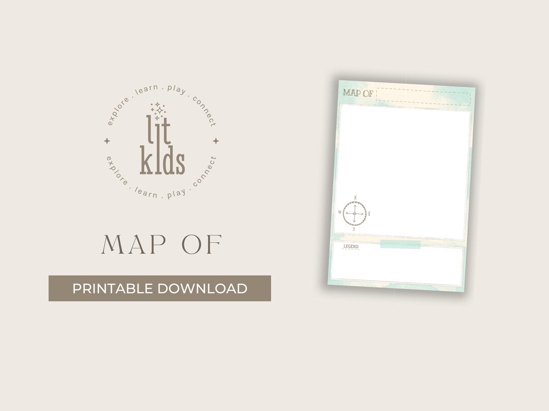 Kids Map Printable Map With Compass and Legend - Etsy
