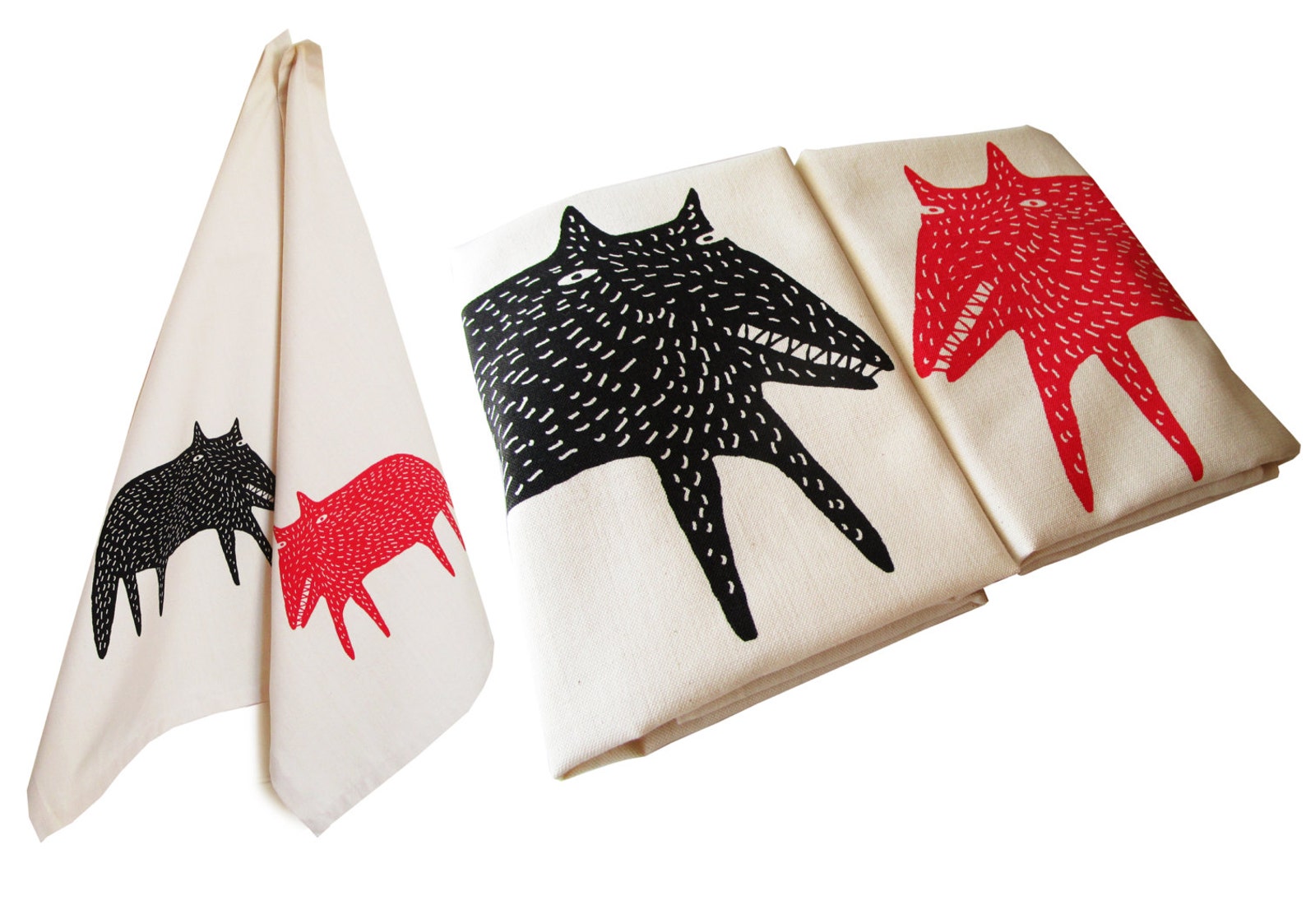Fox and Wolf Dish Towel Dish Cloth Organic Cotton Tea - Etsy