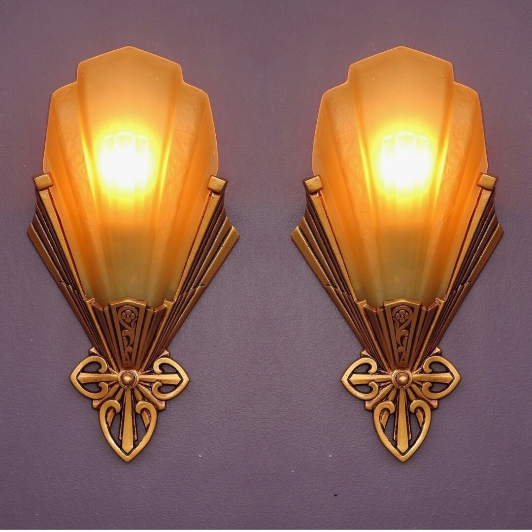 Pair Vintage Slip Shade Art Deco Sconce Lights, Priced per Pair - Etsy