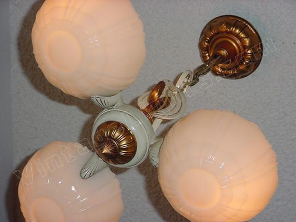 Vintage 3 Slip Shade Antique Lighting Fixture With Custard Glass. - Etsy