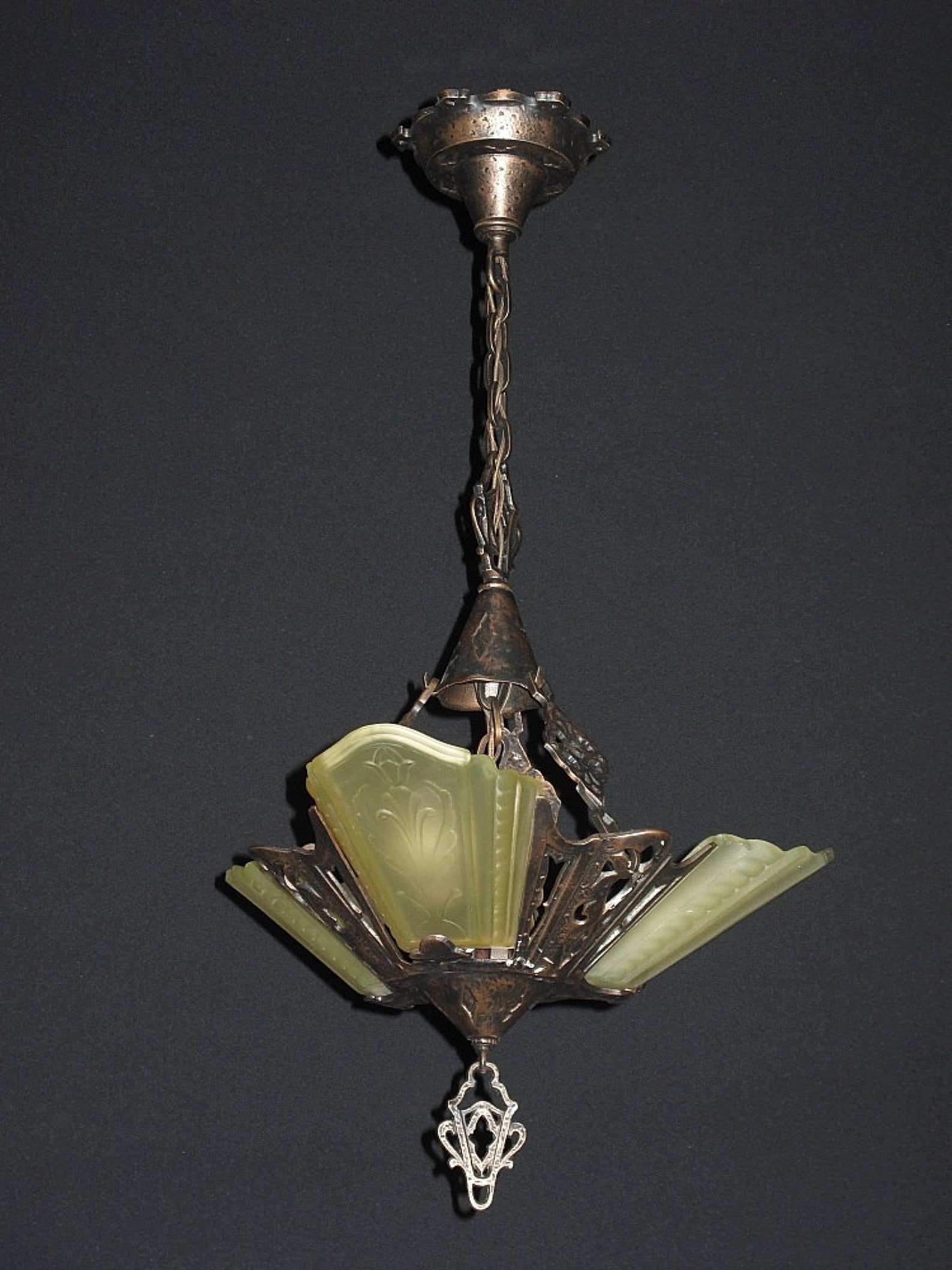 Antique Virden 3 Slip Shade Lighting Fixture. Original Vintage Shades ...