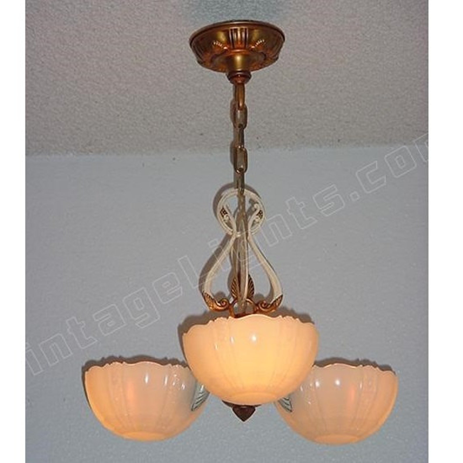 Vintage 3 Slip Shade Antique Lighting Fixture With Custard Glass. - Etsy