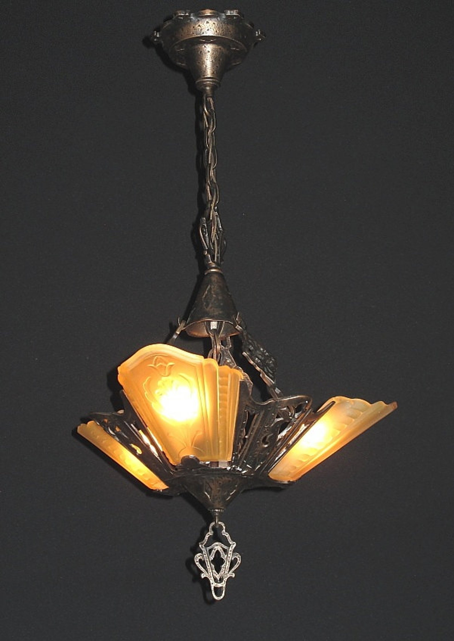 Antique Virden 3 Slip Shade Lighting Fixture. Original Vintage Shades ...