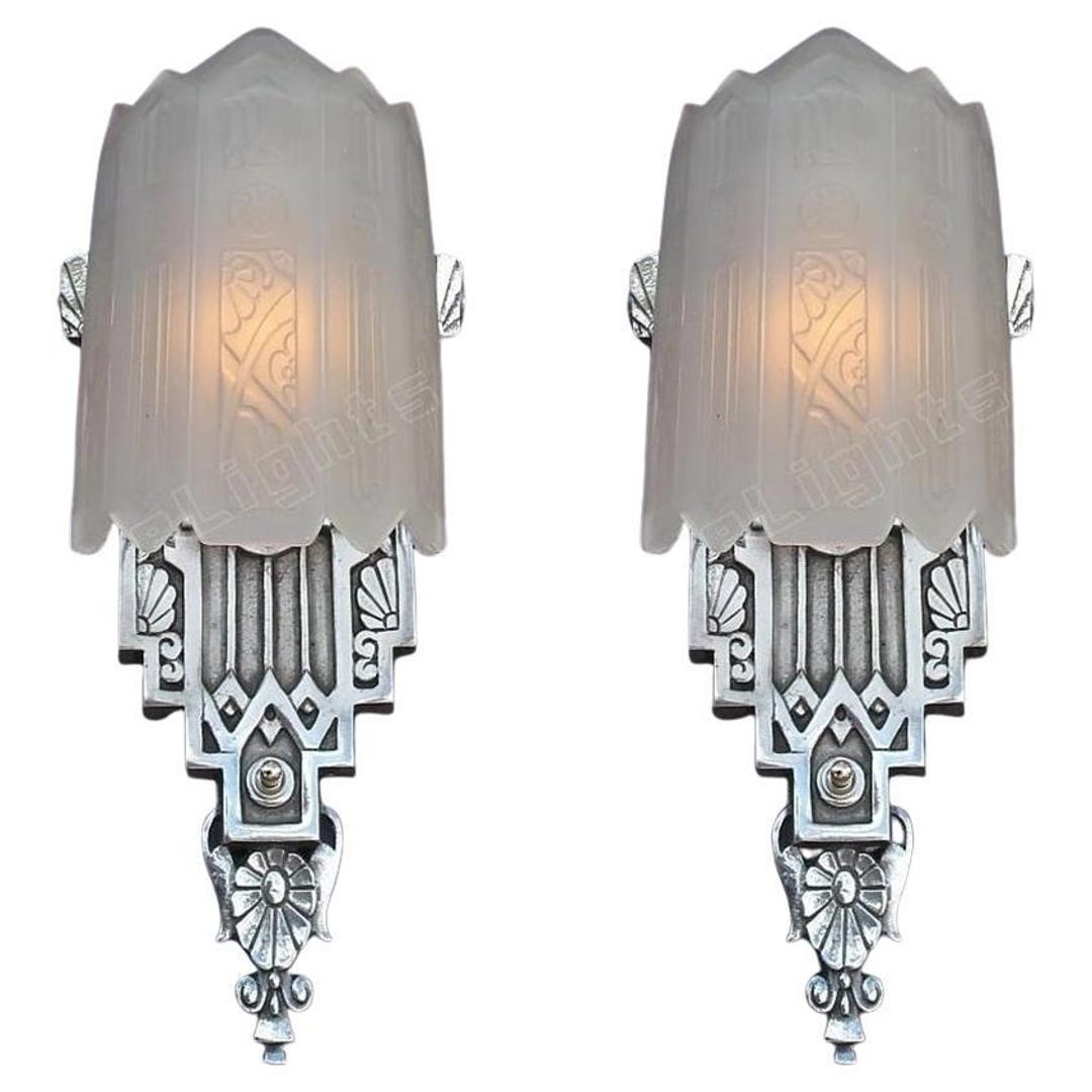 Pair Very High Style Vintage American Art Deco Wall Sconces With ...