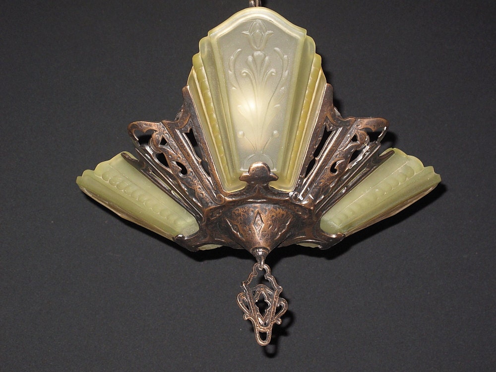 Antique Virden 3 Slip Shade Lighting Fixture. Original Vintage Shades ...