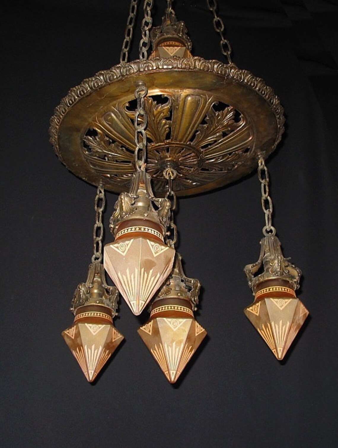 Massive Transitional Waterfall Fixture With Most Unusual Glass Shades ...