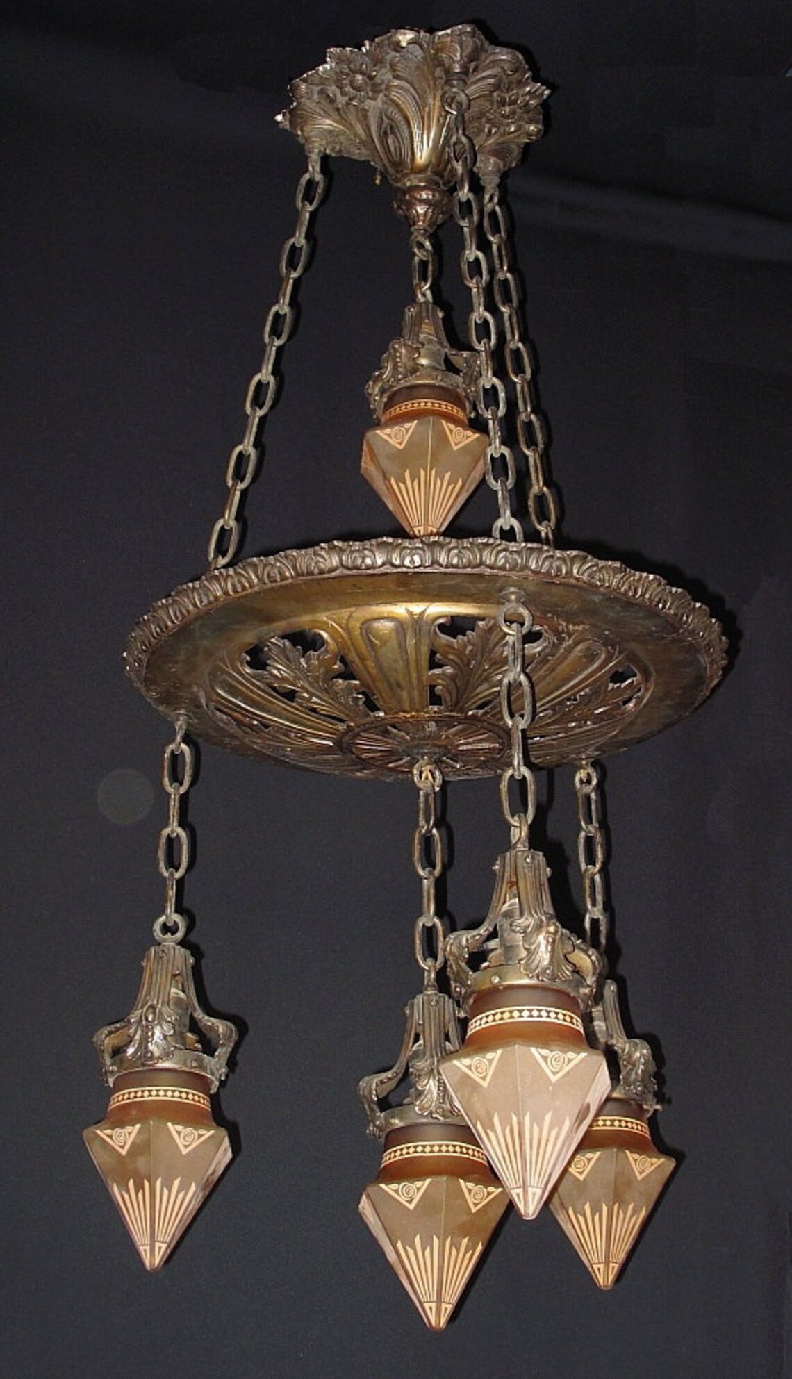 Massive Transitional Waterfall Fixture With Most Unusual Glass Shades ...