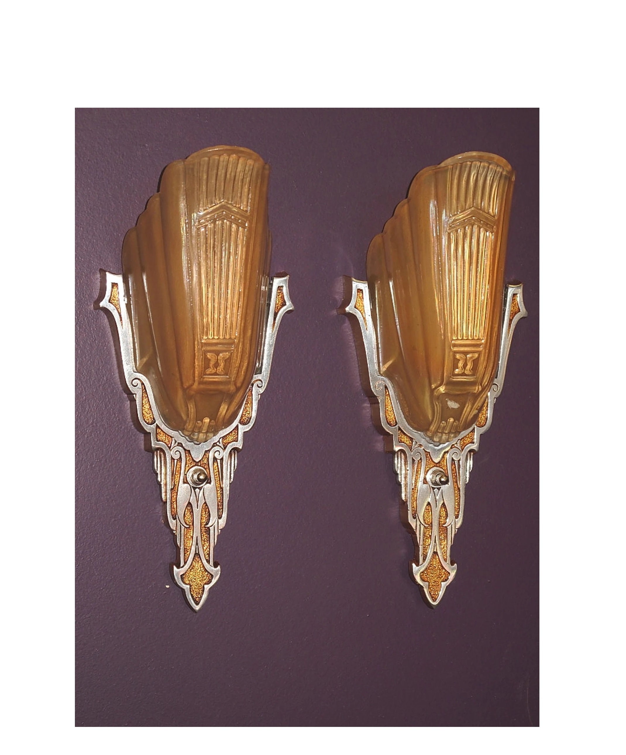 2 Pr Art Deco Slip Shade Sconces With Stylized Stork. Priced per Pair ...