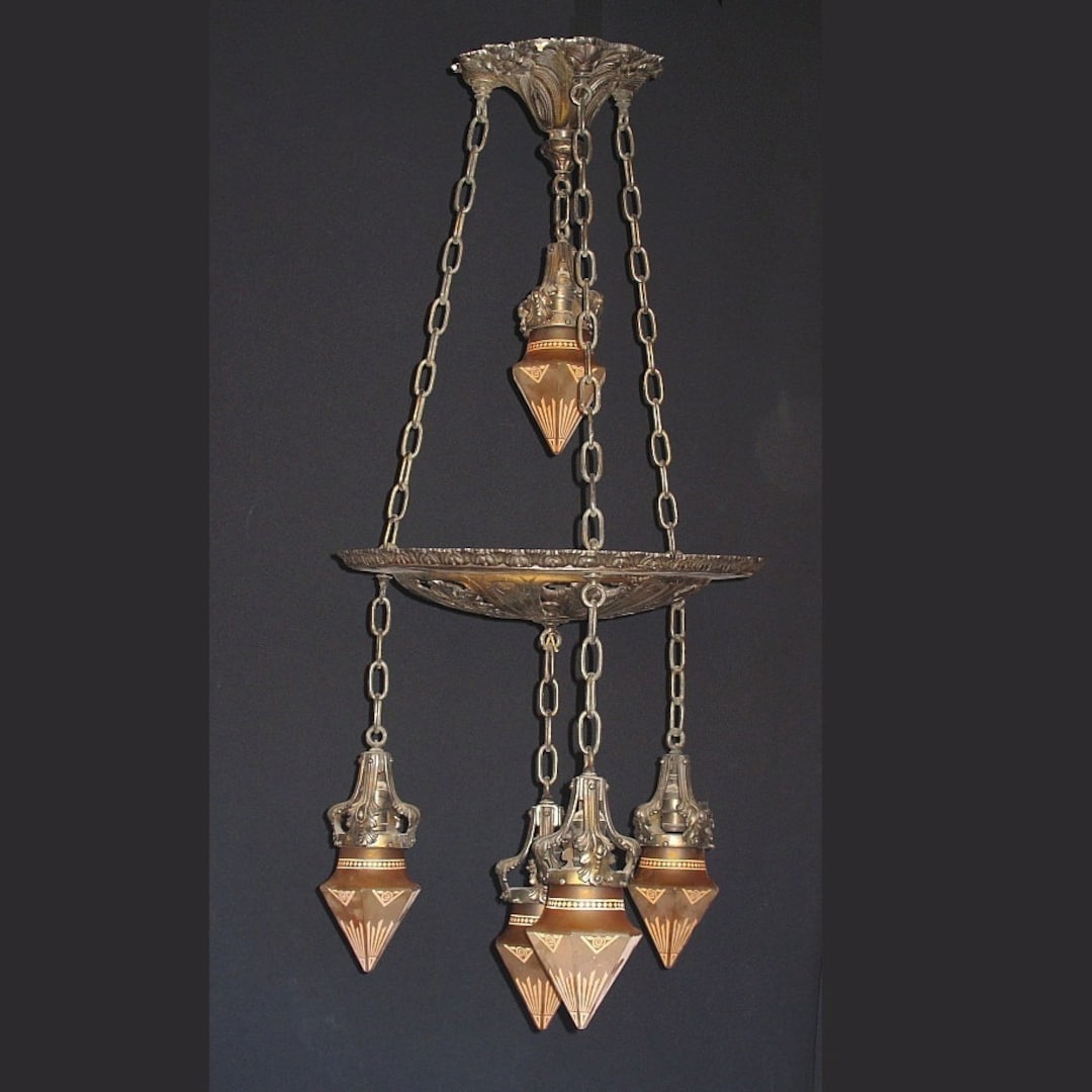 Massive Transitional Waterfall Fixture With Most Unusual Glass Shades ...