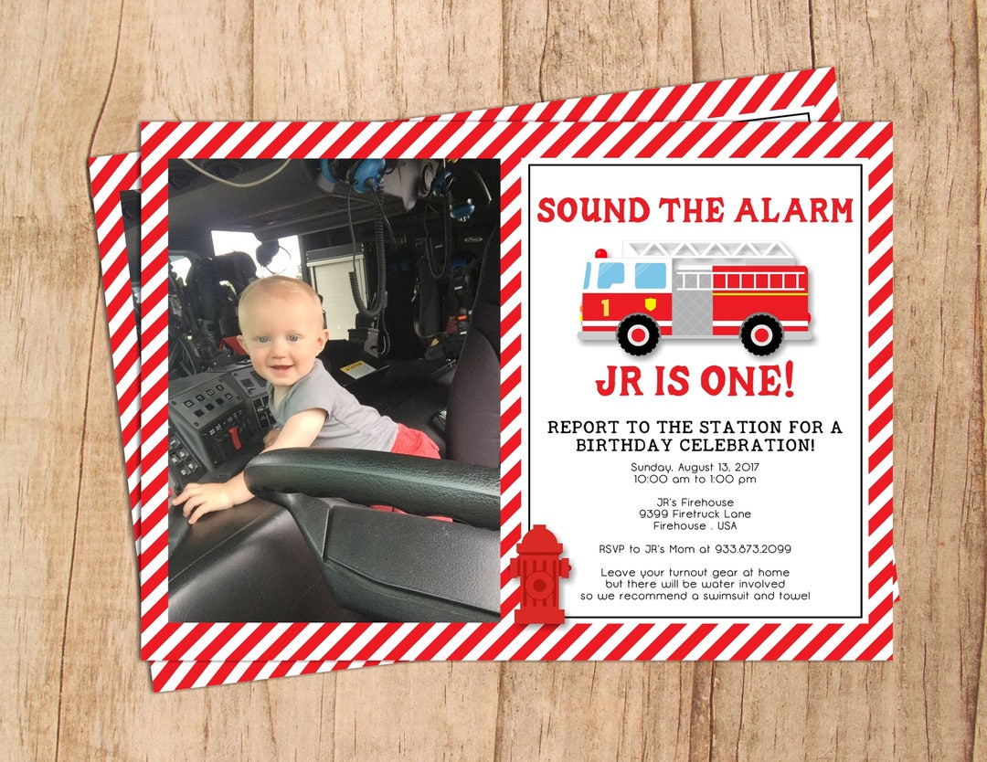 Modern Firetruck Birthday Invitation . Firehouse Birthday . JPEG or PDF ...