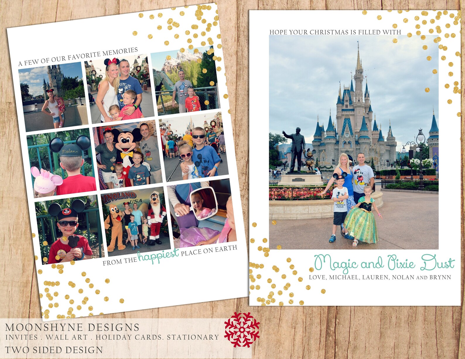 Magic and Pixie Dust Disney Christmas Card . Modern Holiday Card . Gold ...