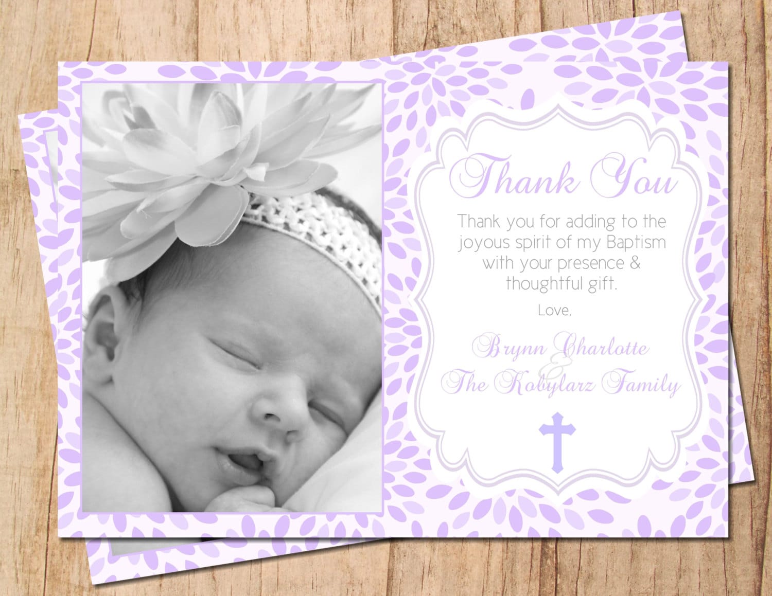 Modern Floral Digital Baptism Thank You Card With Photo - Etsy