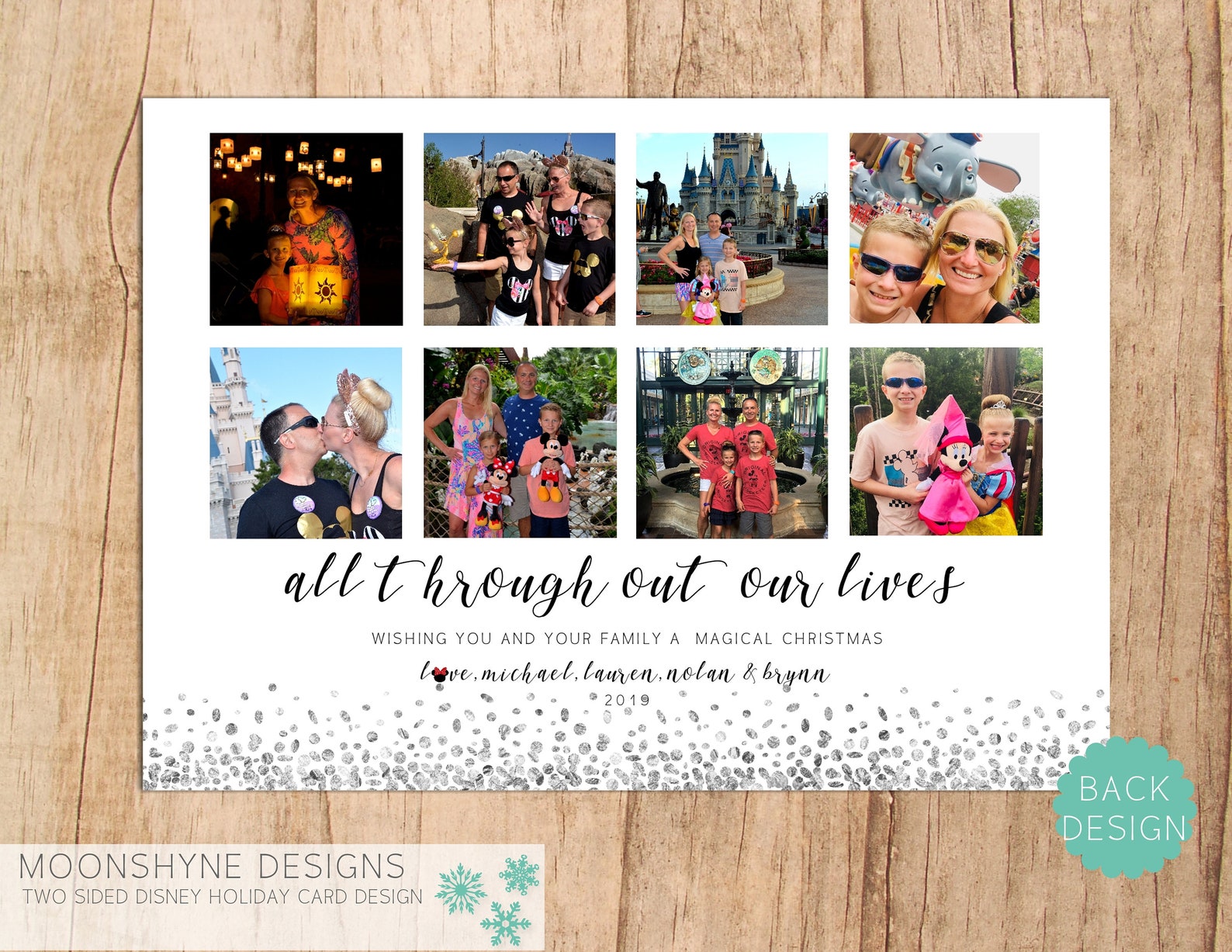 Disney Vacation Holiday Card . Silver Glitter . Modern Christmas Card ...