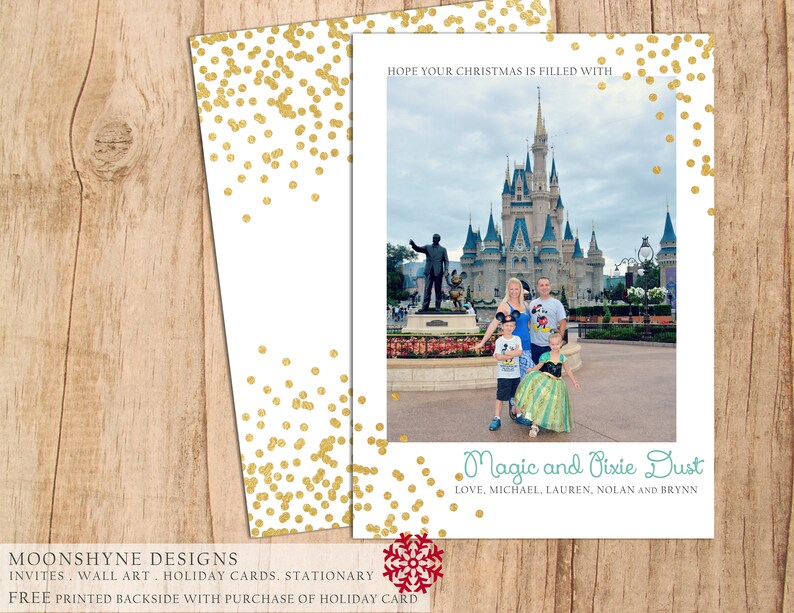 Magic and Pixie Dust Disney Christmas Card . Modern Holiday Card . Gold ...