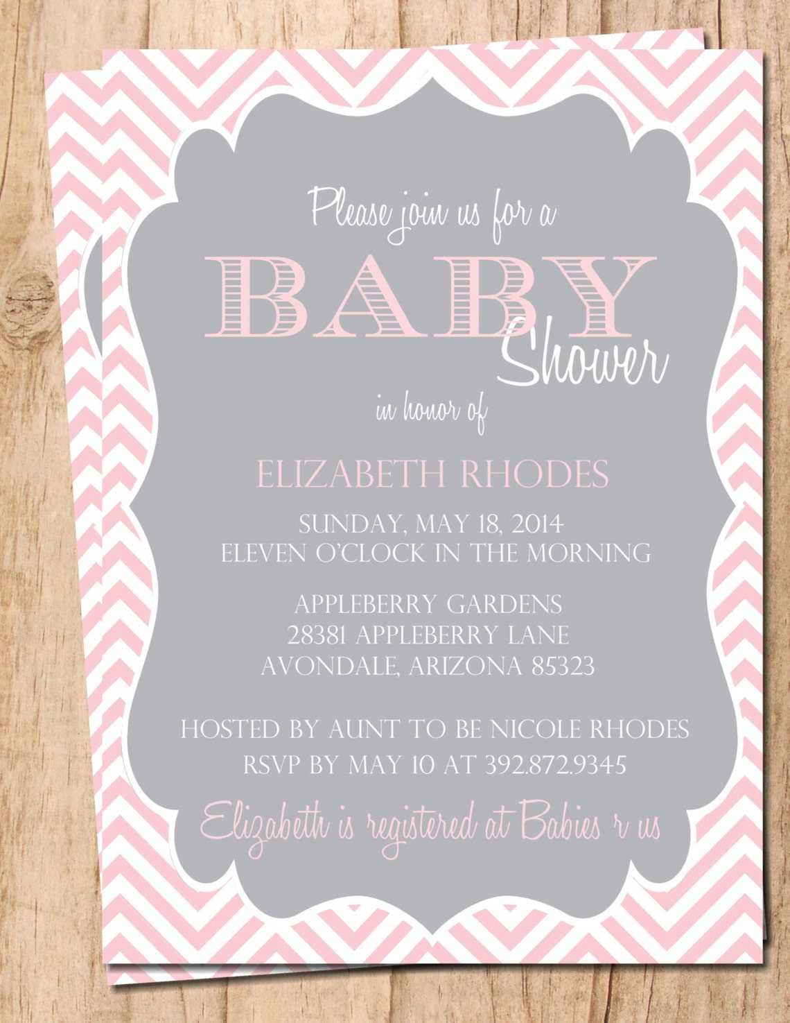 Girl Chevron Baby Shower Invitation . Printable Invitation . JPEG or ...