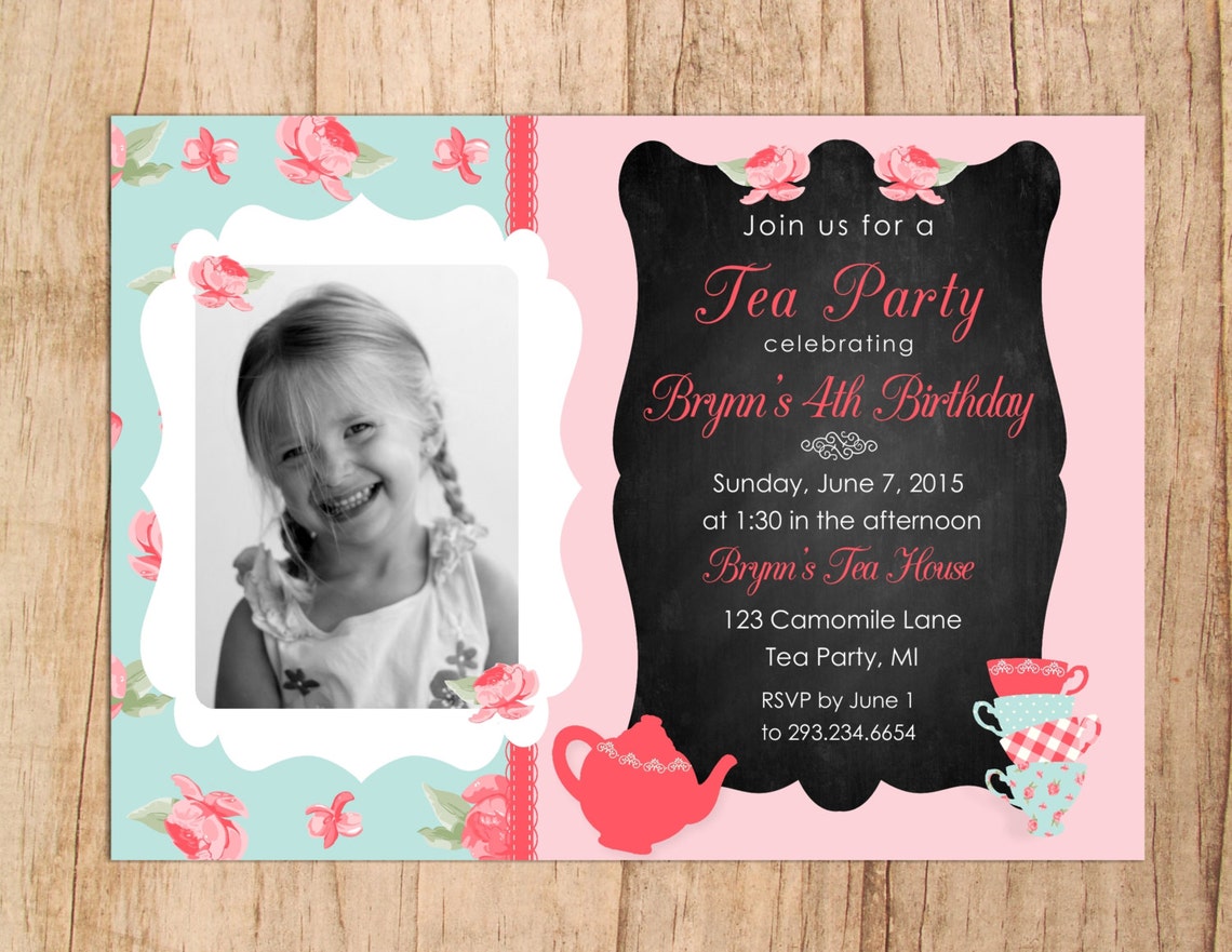 Shabby Chic Tea Party Birthday Invitation . Digital File . Tea | Etsy