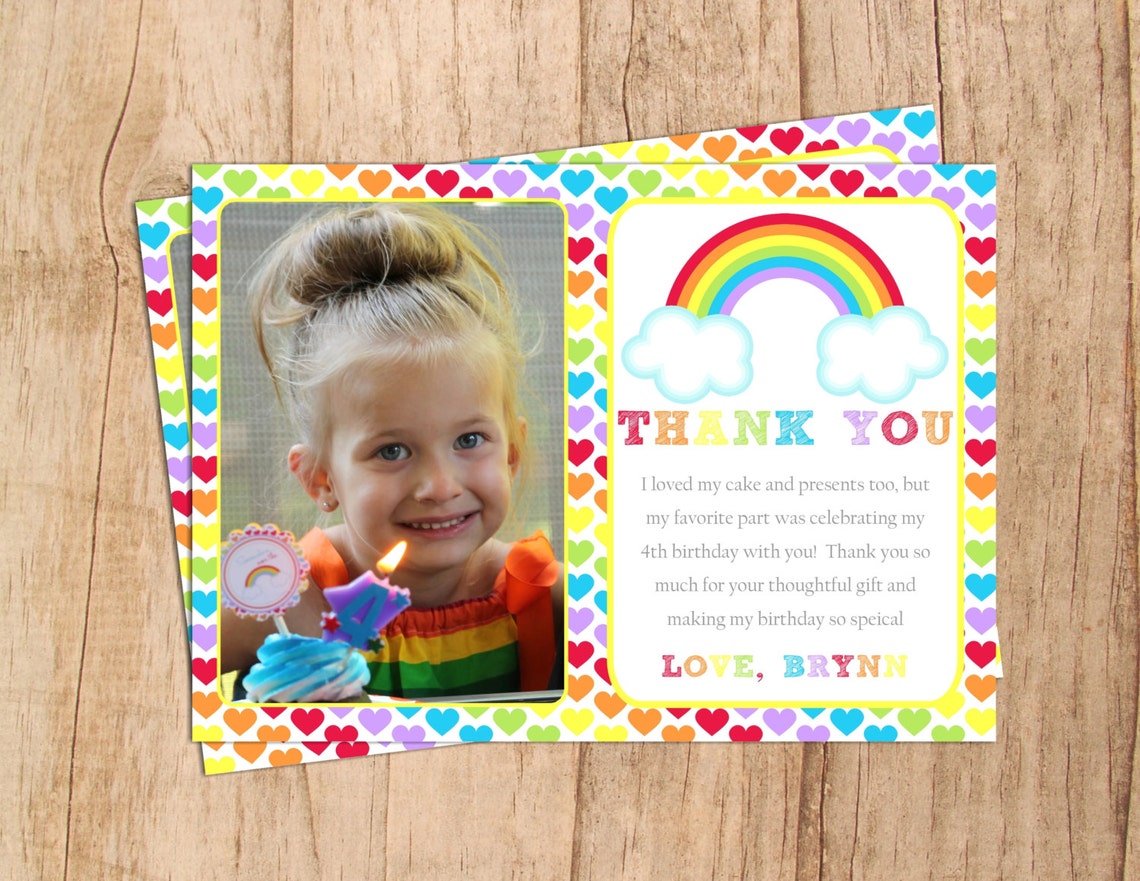 Rainbow Birthday Photo Thank You Card . Printable Thank You - Etsy
