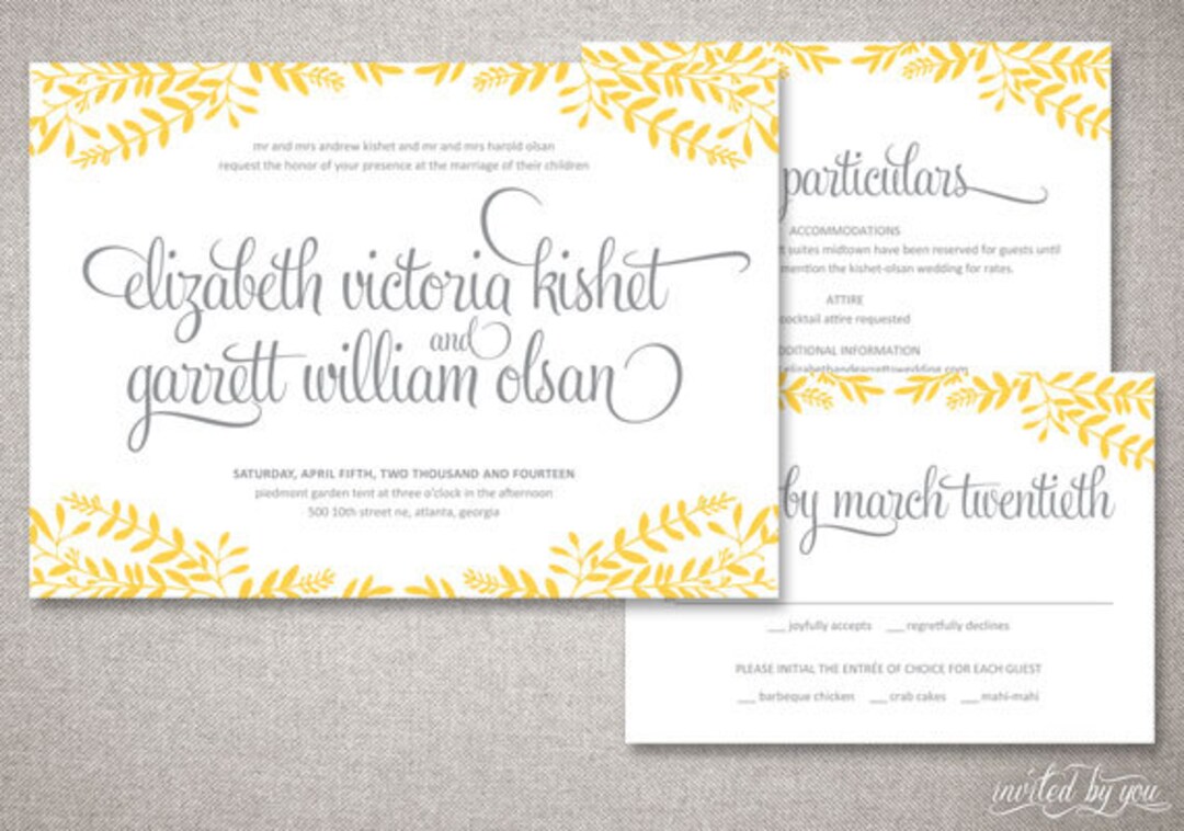 Floral Frame "elizabeth" Wedding Invitations Suite - Rustic Calligraphy ...