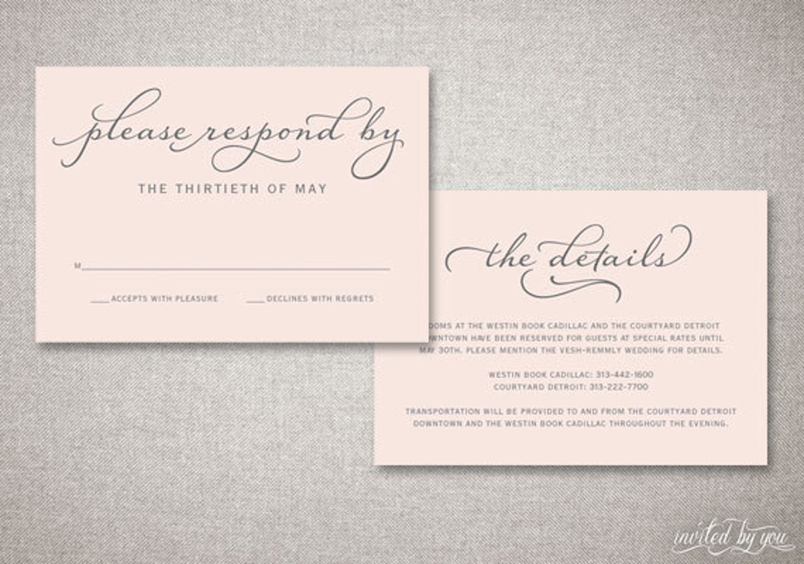 Beautiful Script "gabrielle" Wedding Invitations Suite - Romantic ...