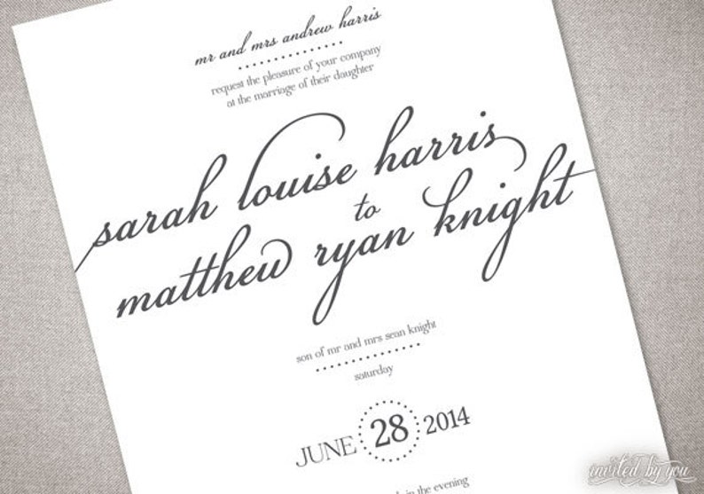 Calligraphy "louise" Wedding Invitation Suite - Romantic Modern Script ...