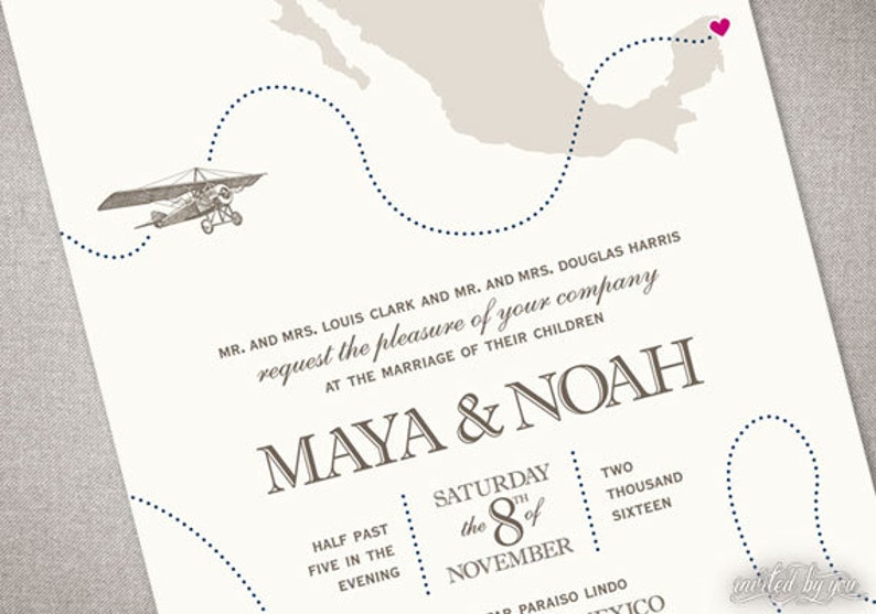 Vintage Airplane "maya" Wedding Invitation Suite - Destination Travel ...