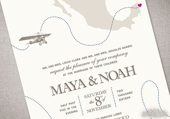 Vintage Airplane "maya" Wedding Invitation Suite - Destination Travel ...
