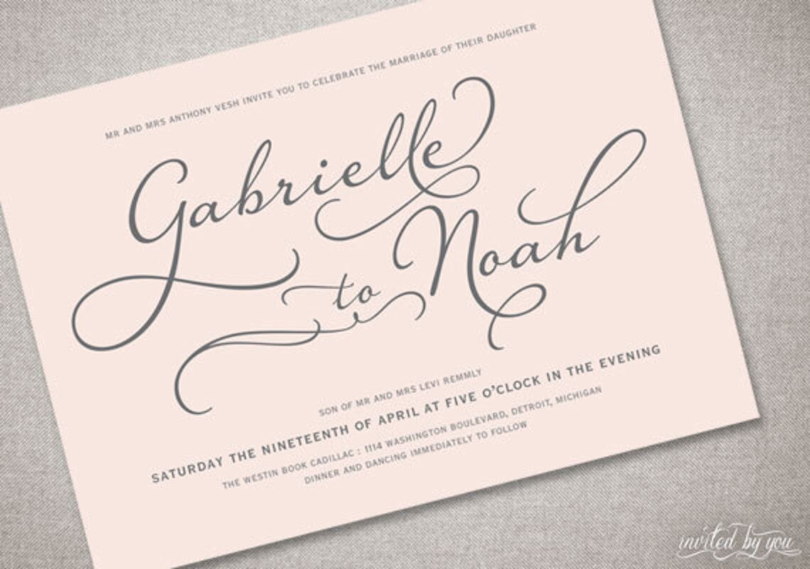 Beautiful Script "gabrielle" Wedding Invitations Suite - Romantic ...