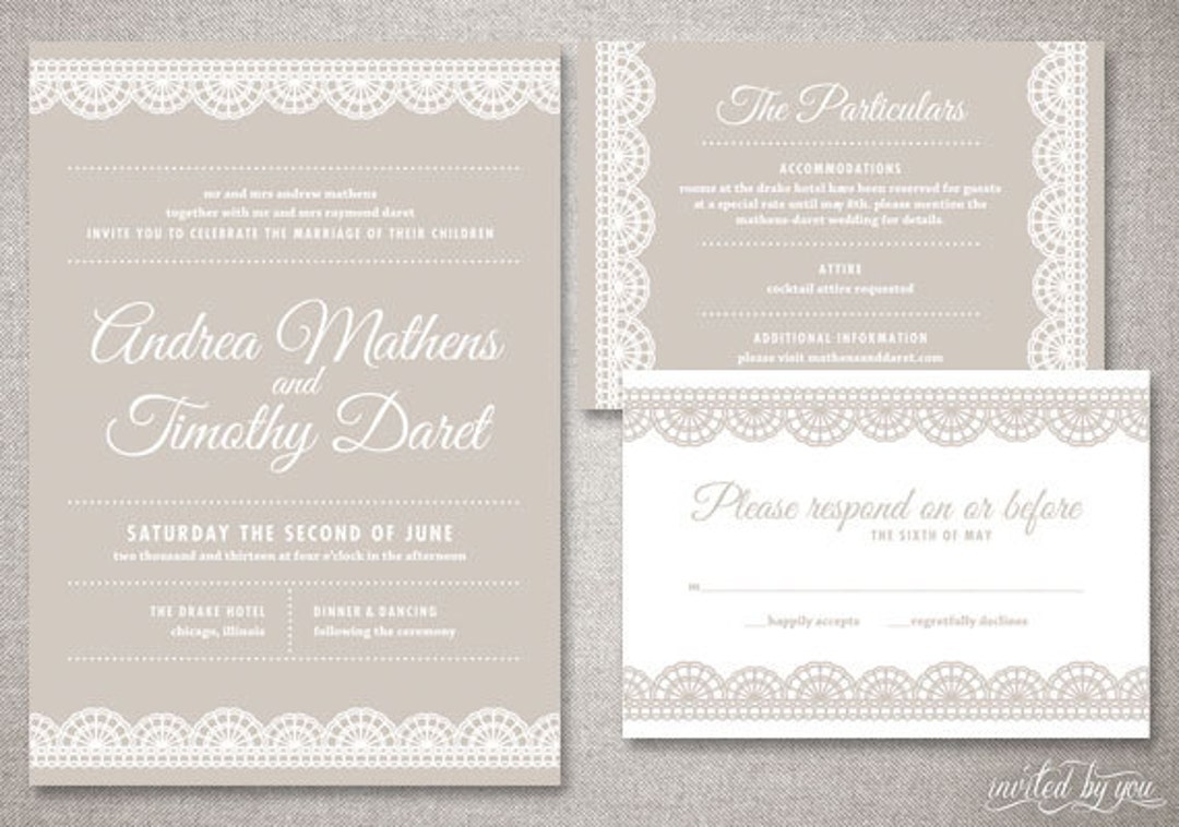 Art Deco Lace "andrea" Wedding Invitations Suite - Vintage Modern ...
