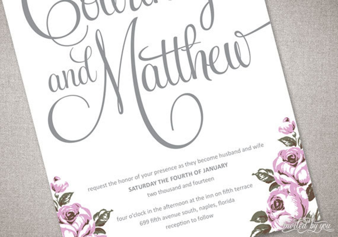 Vintage Calligraphy "courtney" Wedding Invitations Suite - Floral ...