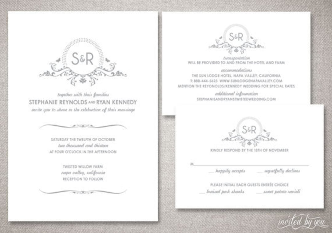 Monogram "stephanie" Wedding Invitations Suite - Beautiful Floral ...