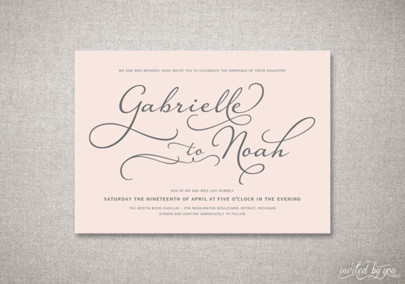 Beautiful Script "gabrielle" Wedding Invitations Suite - Romantic ...