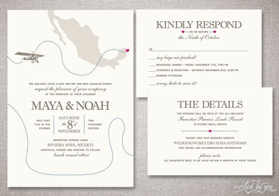 Vintage Airplane "maya" Wedding Invitation Suite - Destination Travel ...