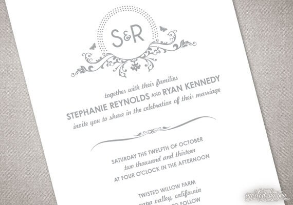 Monogram "stephanie" Wedding Invitations Suite - Beautiful Floral ...