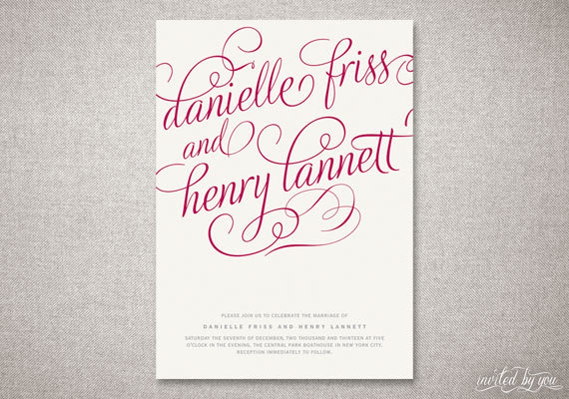 Romantic Calligraphy "danielle" Wedding Invitation Suite - Whimsy Modern Handwritten Script ...